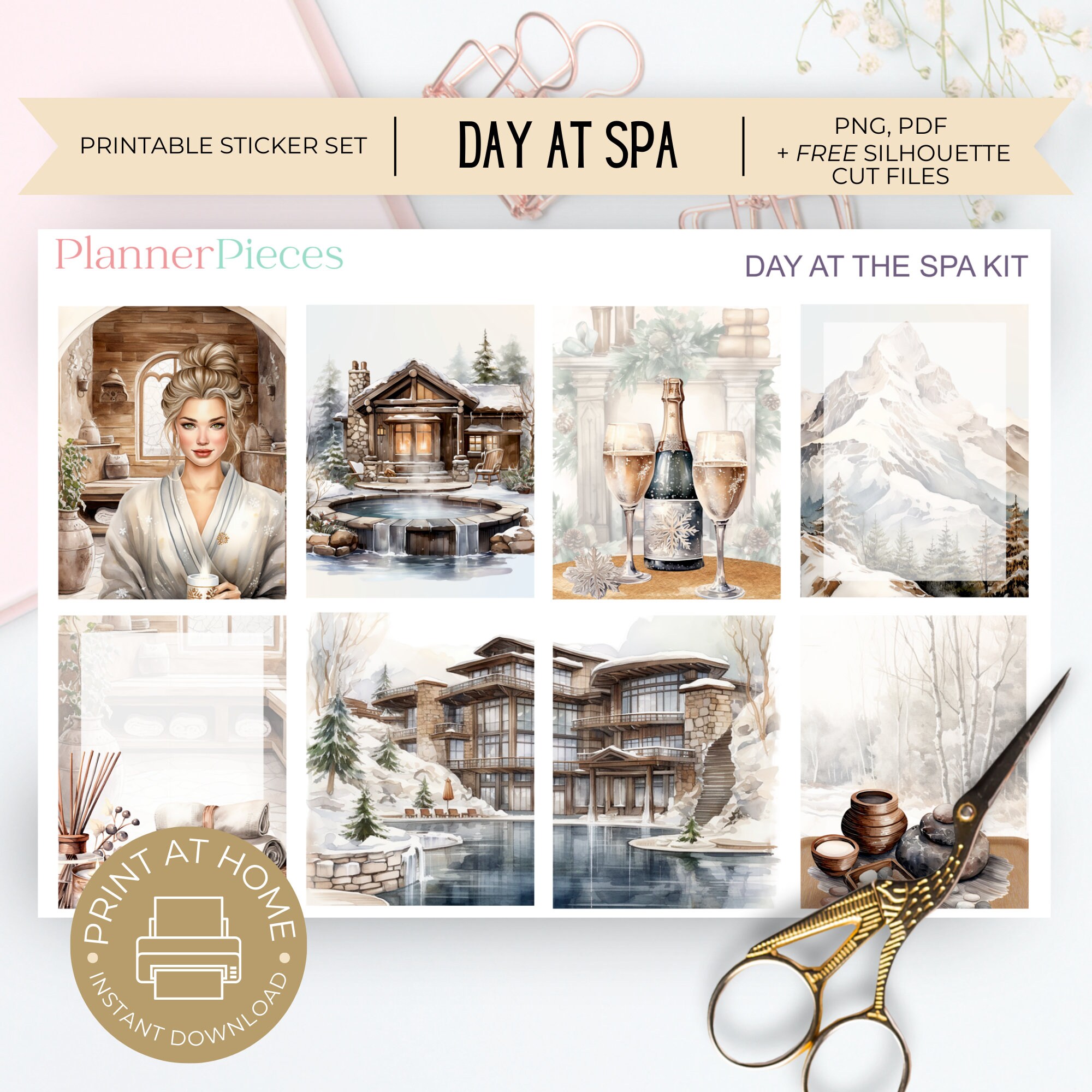 Winter Spa Printable Stickers, Printable Planner Sticker, Happy Planner ...