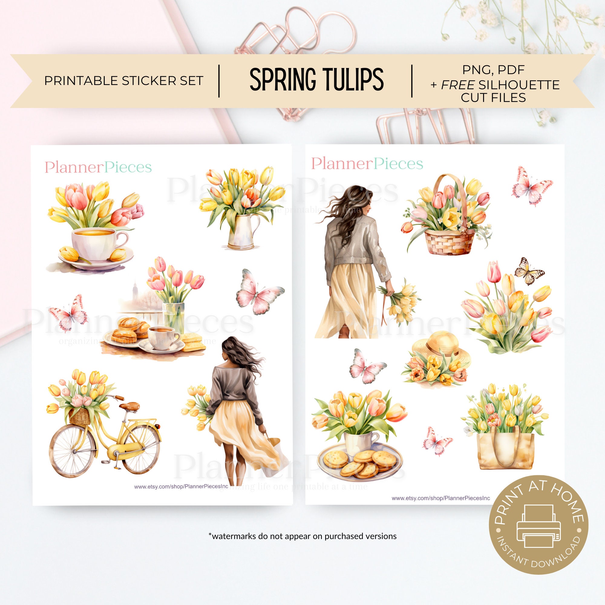 Tulip Flower Printable Stickers, Printable Planner Sticker, Happy ...