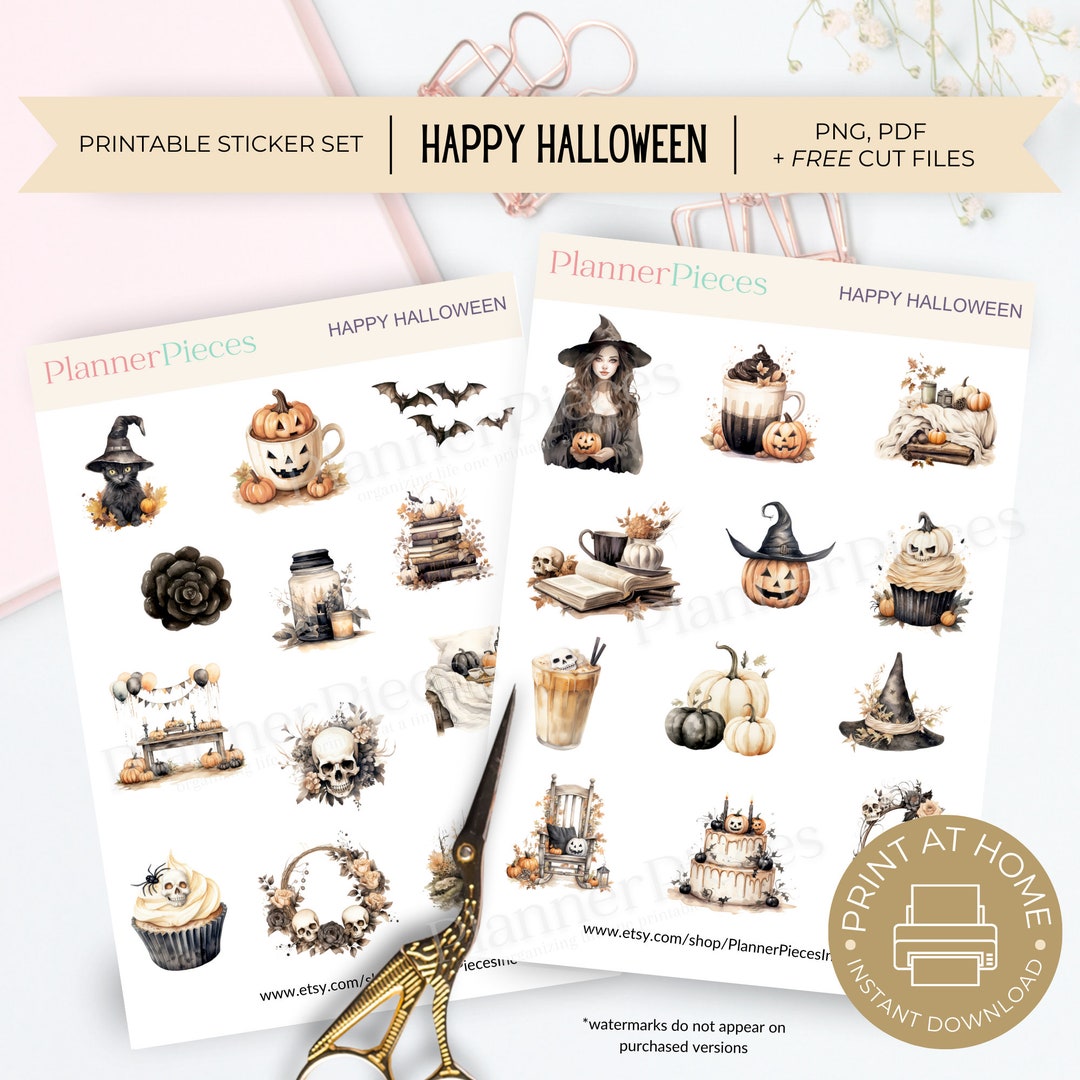 Halloween Printable Stickers, Printable Planner Stickers, Happy Planner ...