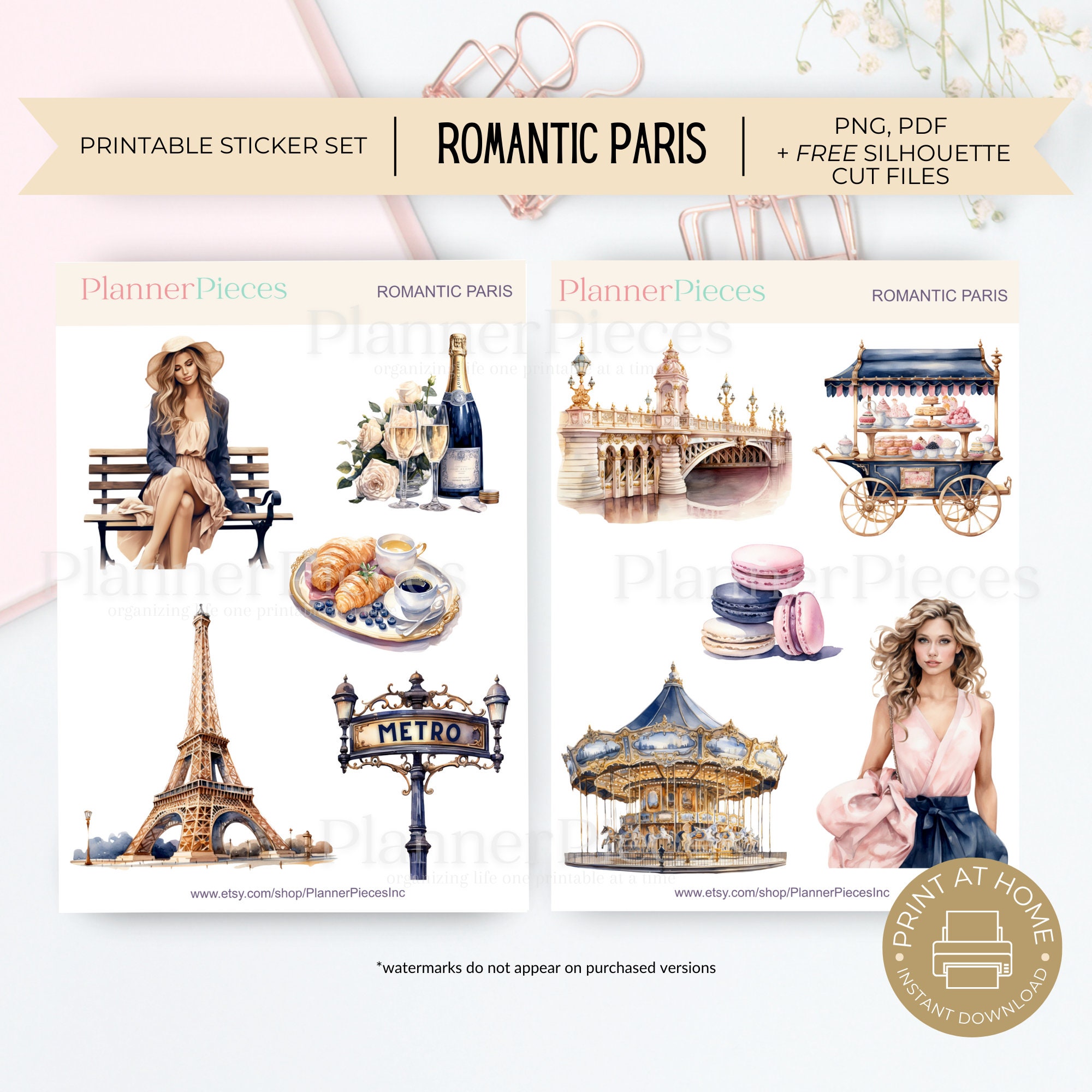 Paris Printable Stickers, Printable Planner Sticker, Happy Planner ...