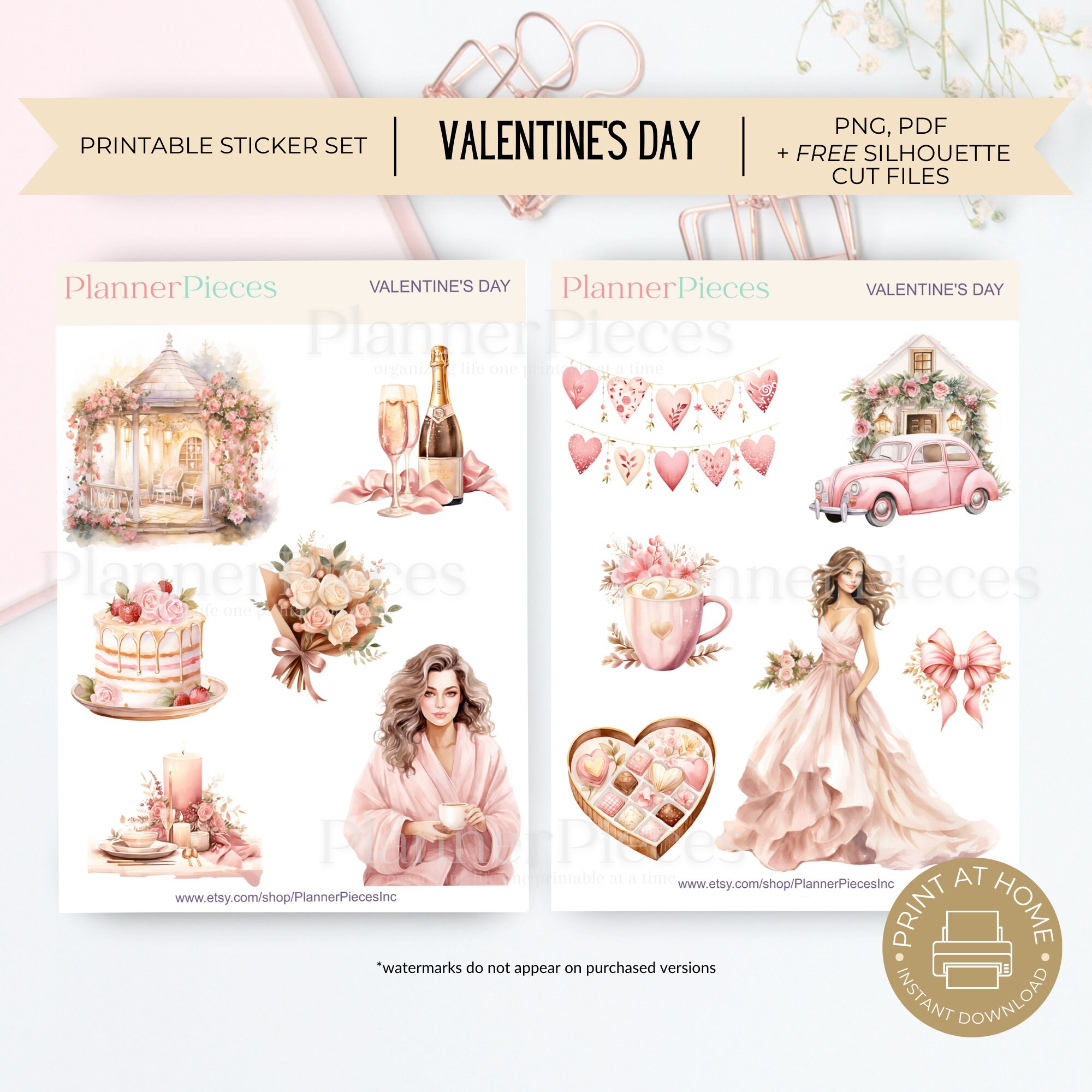 Valentine's Day Printable Stickers, Printable Planner Sticker, Happy ...