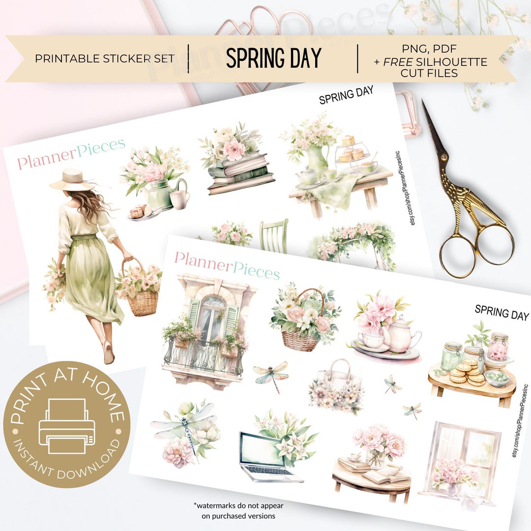 Spring Printable Stickers, Printable Planner Sticker, Happy Planner ...