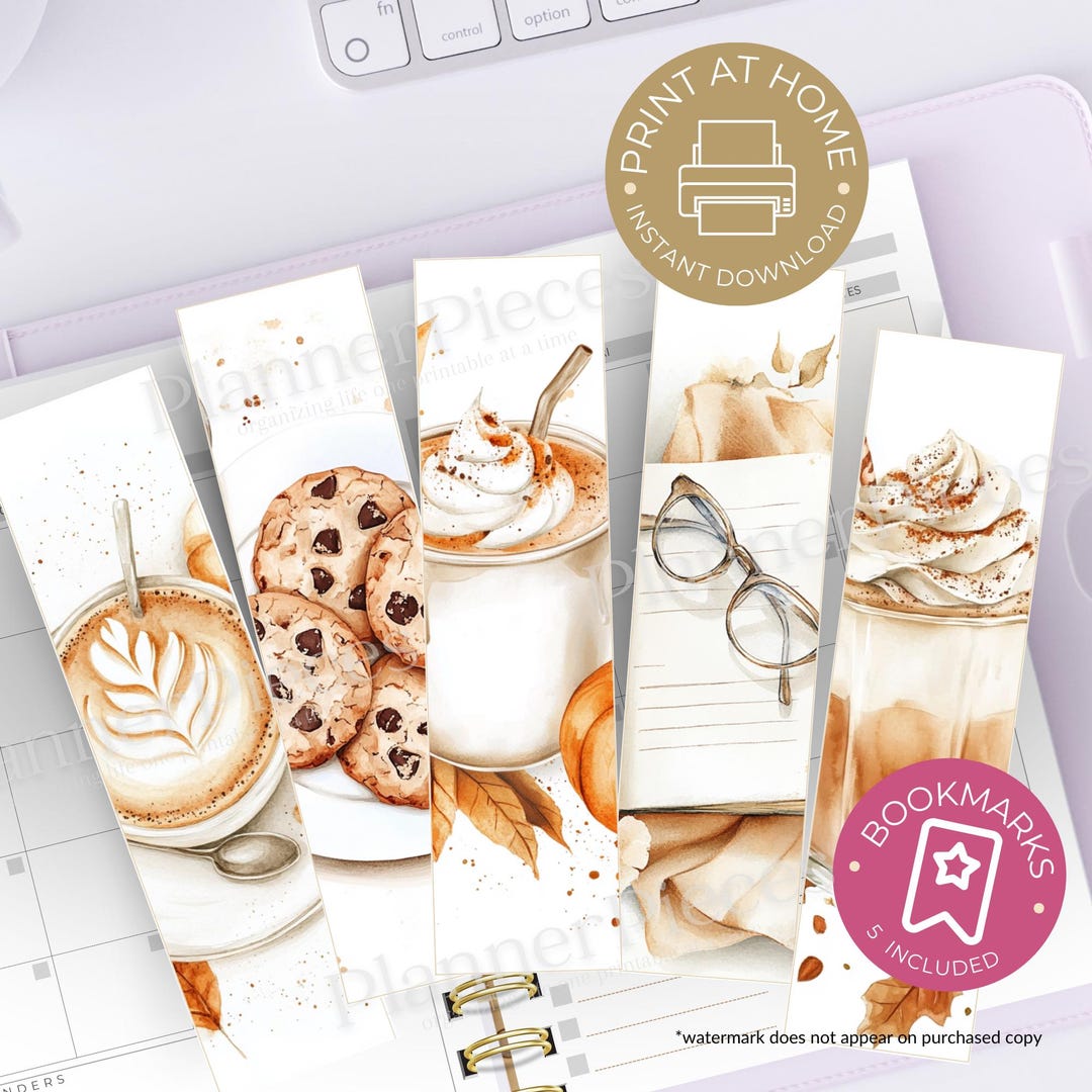 Cafe Coffee Bookmarks Planner Printable, Printable Bookmark, Bookmark ...