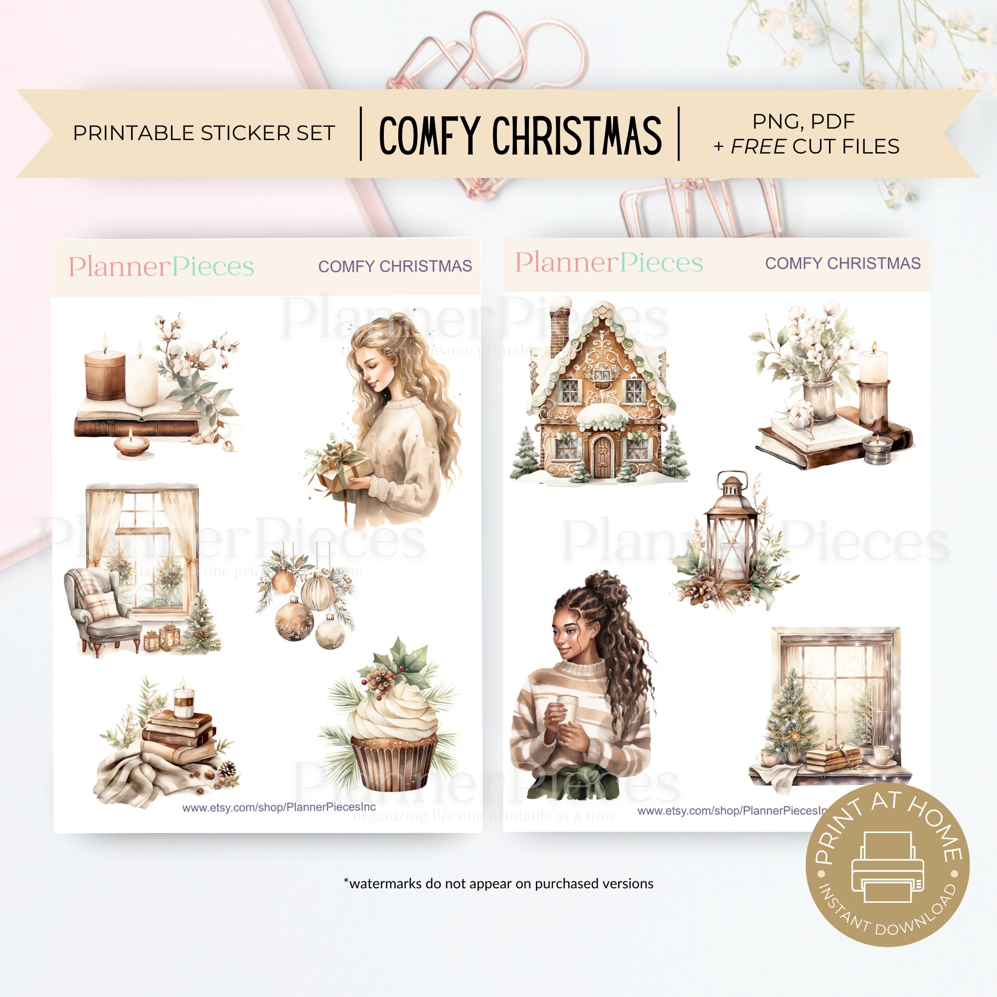 Christmas Holiday Printable Stickers, Printable Planner Sticker, Happy ...