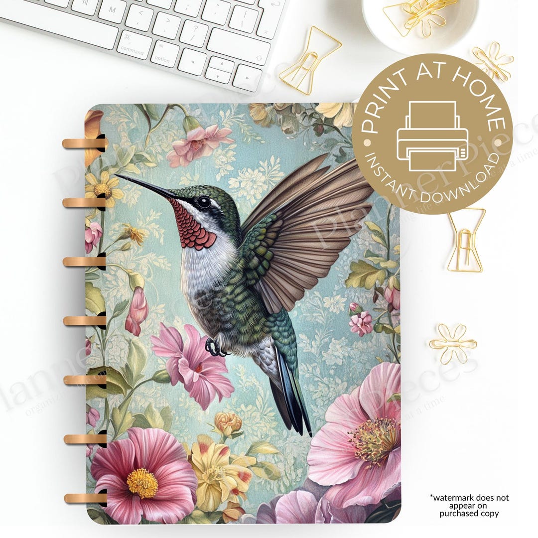 Hummingbird Floral Planner Cover: Happy Planner & Erin Condren (digital ...
