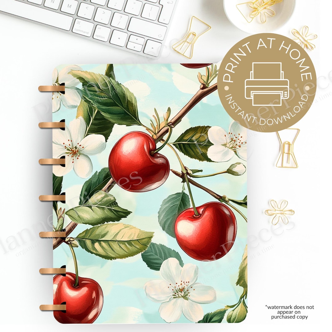 Cherries Planner Cover Printable, Planner Cover for Happy Planner, Erin ...