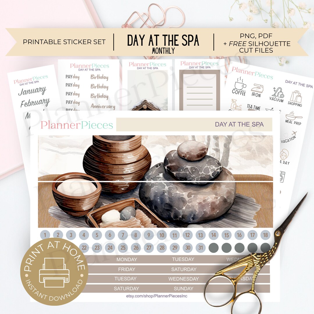 Spa Day Printable Stickers, Printable Planner Sticker, Happy Planner ...