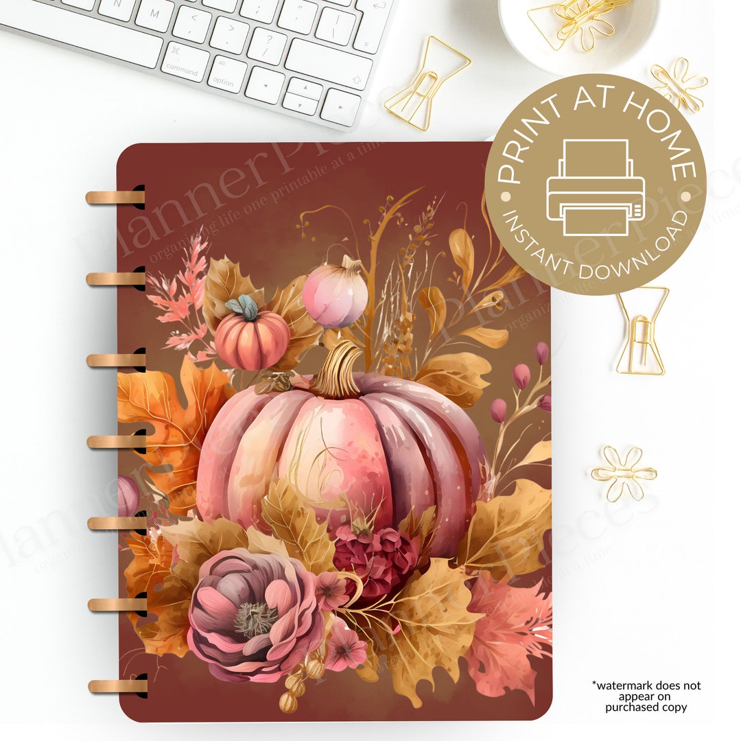 Pumpkin Autumn Planner Cover Printable, Planner Cover for Happy Planner ...