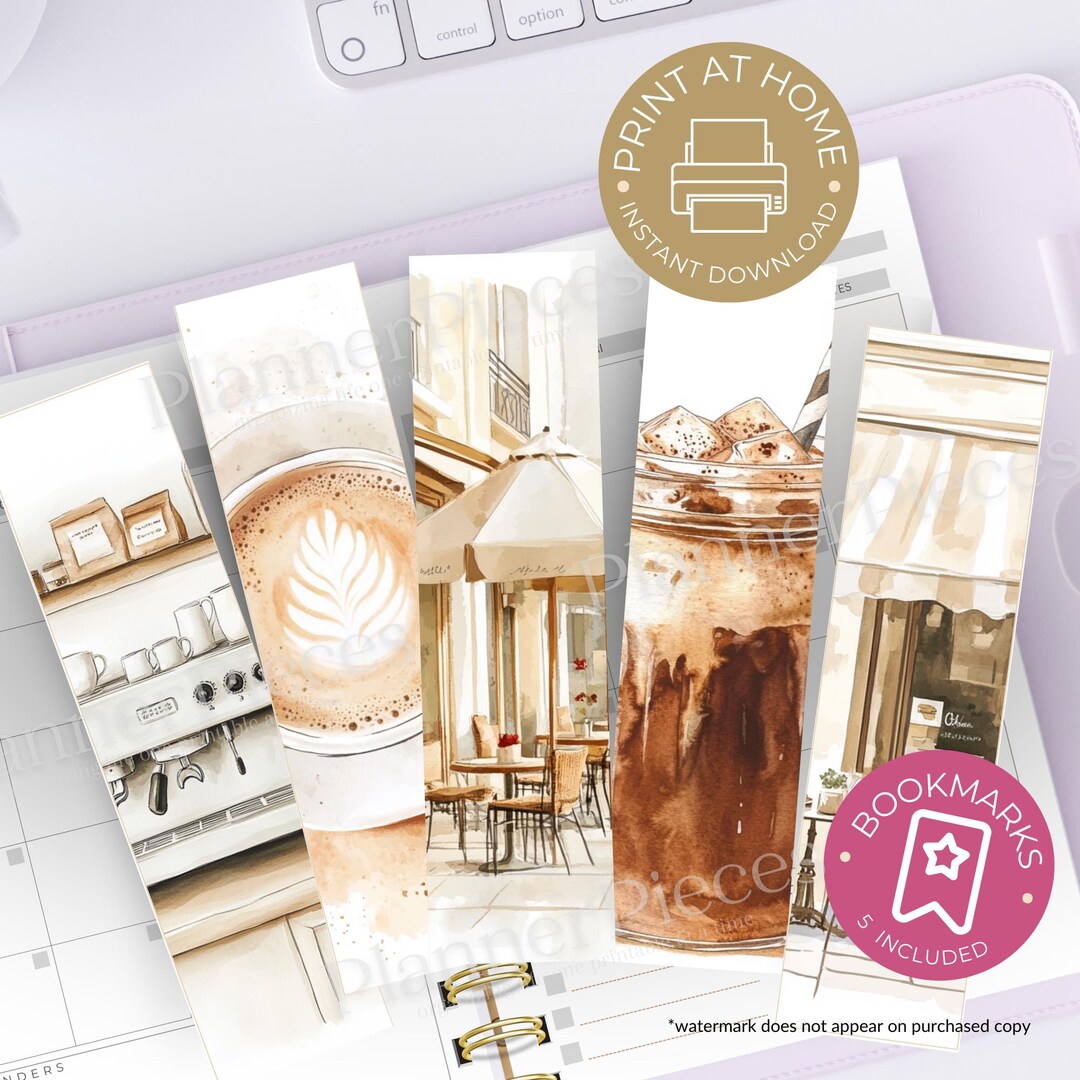 Cafe Coffee Bookmarks Planner Printable, Printable Bookmark, Bookmark ...