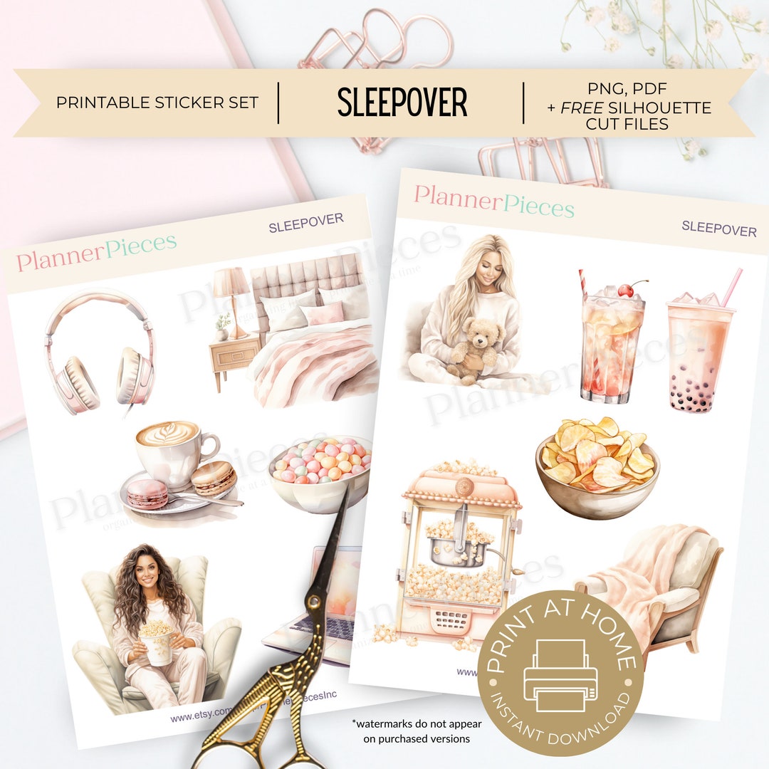 Sleepover Printable Stickers, Printable Planner Sticker, Happy Planner ...