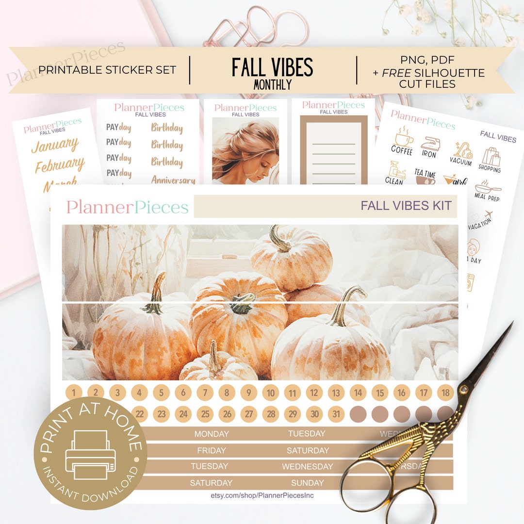 Autumn Fall Printable Stickers, Printable Planner Sticker, Happy ...