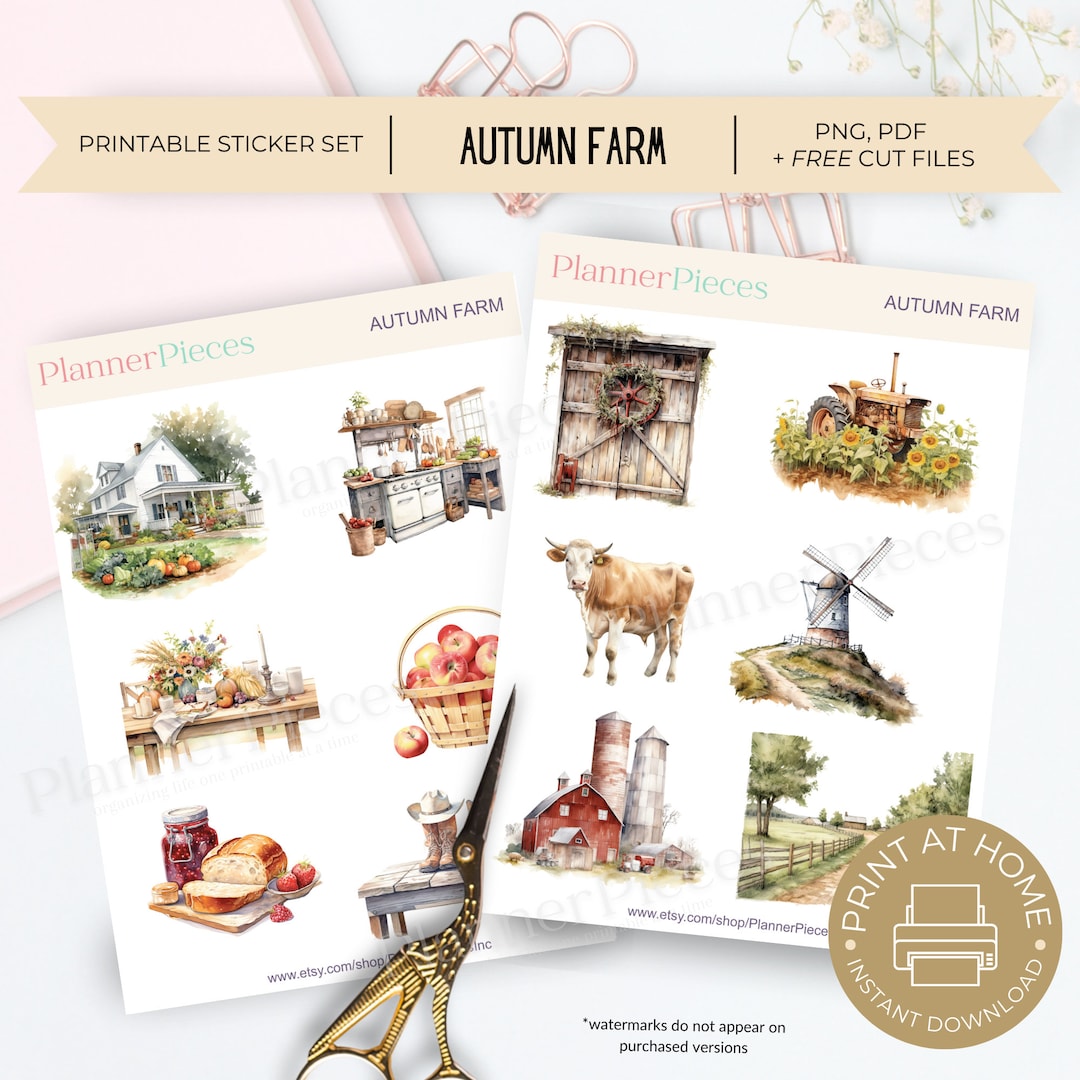 Autumn Farm Printable Stickers, Printable Planner Sticker, Happy ...