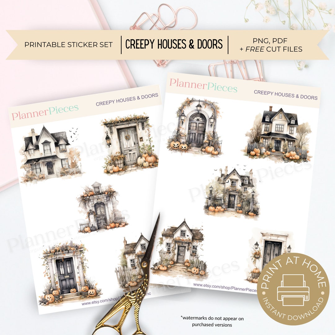 Halloween House Printable Stickers, Printable Planner Sticker, Happy ...