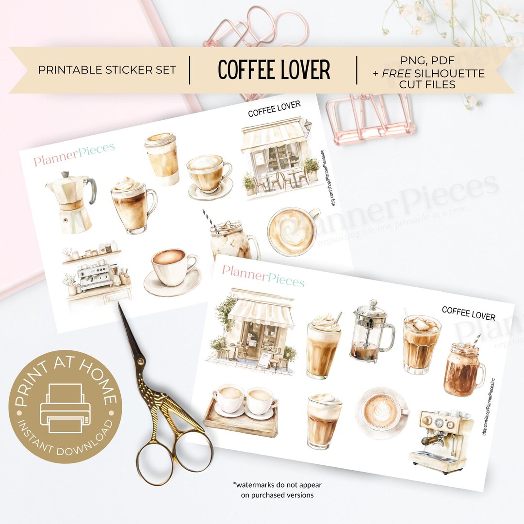Coffee Printable Stickers, Printable Planner Sticker, Happy Planner ...