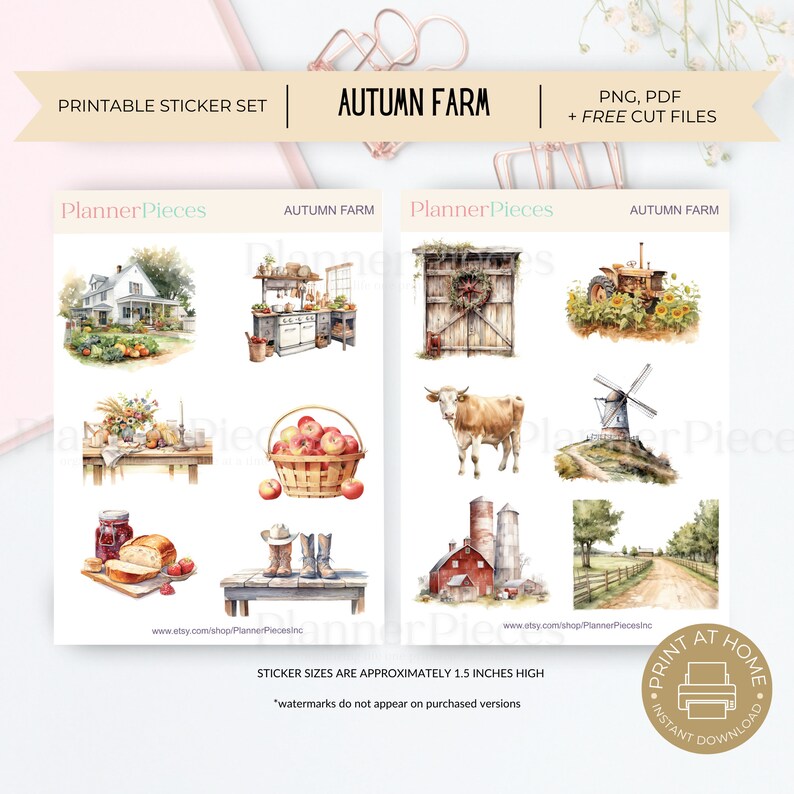 Autumn Farm Printable Stickers, Printable Planner Sticker, Happy ...