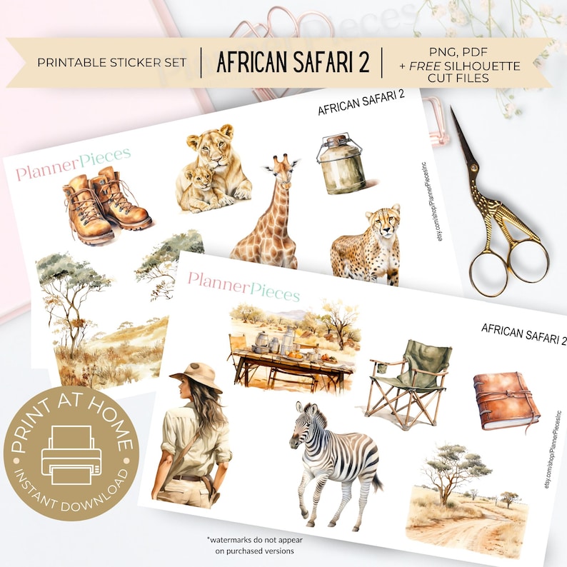 African Safari Stickers: Wild Animal Planner Stickers (PNG, PDF) - Etsy