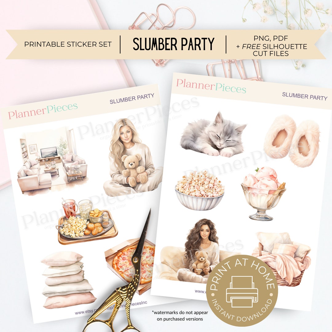 Slumber Party Printable Stickers: Planner Decoration (PNG, PDF) - Etsy