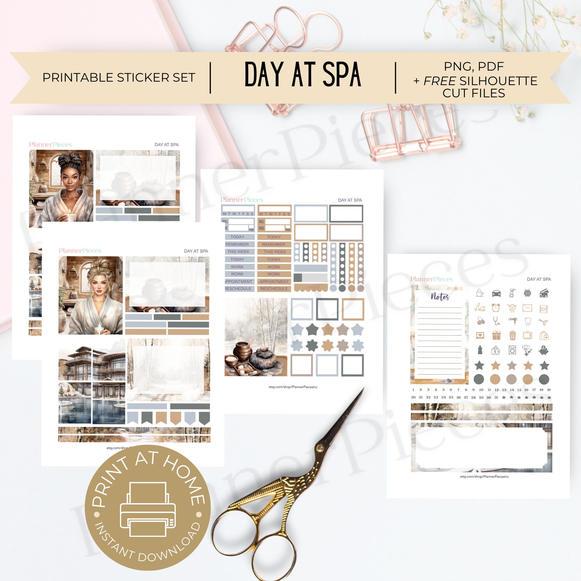 Winter Spa Printable Stickers, Printable Planner Sticker, Happy Planner ...