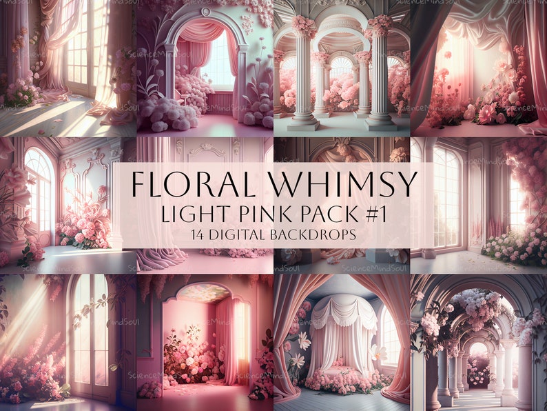 Floral Light Pink Whimsy Digital Backdrops, Studio Backdrop Overlays ...