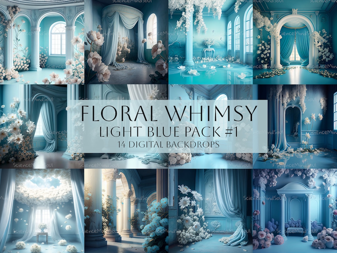 Floral Light Blue Whimsy Digital Backdrops, Studio Backdrop Overlays ...