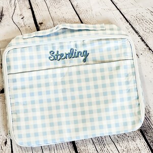 Monogrammed Gingham Nylon Lunch Box Ruffle Pink or Blue, Kids Lunch Box ...
