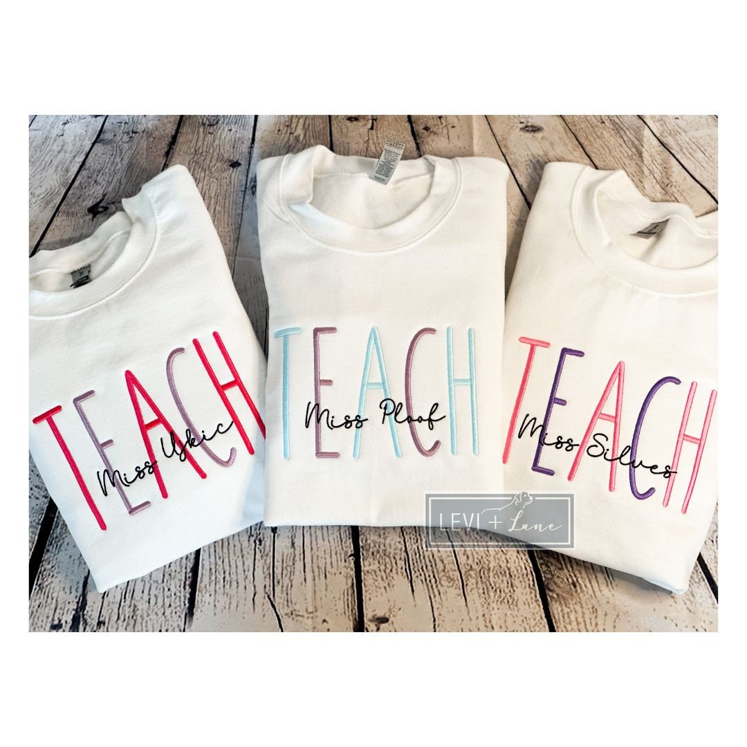 Teacher Mrs Sweater Custom Embroidered Teacher Last Name Sweatshirt