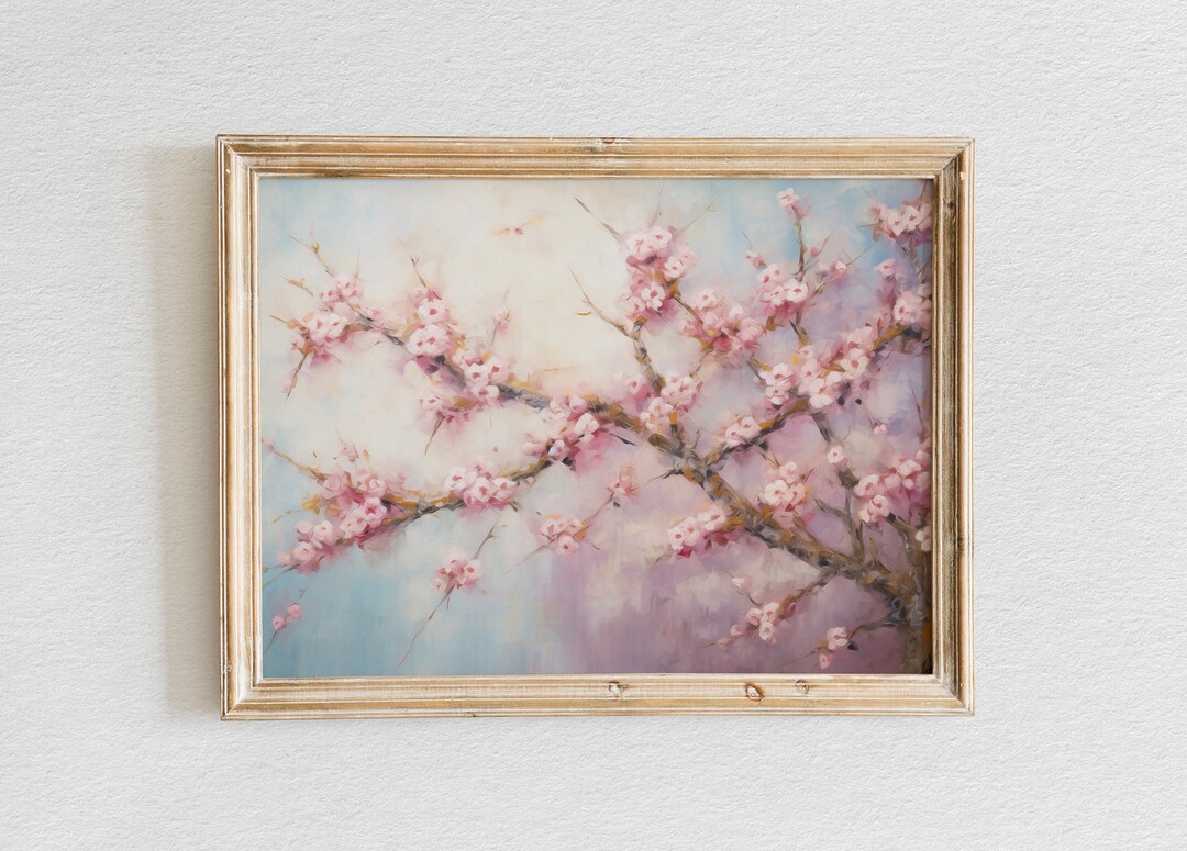 Sakura Symphony, Van Gogh Inspired Branch in Gentle Hues, Oil Painting ...