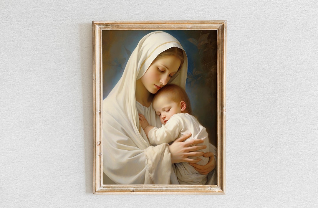 Virgin Mary and Baby Jesus Oil Painting, Bible Verse Wall Art, Wall ...