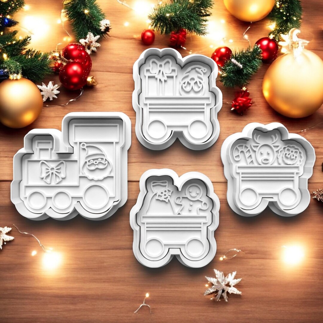Father Christmas Train and Carriages Cookie Cutter and Embosser Stamp ...