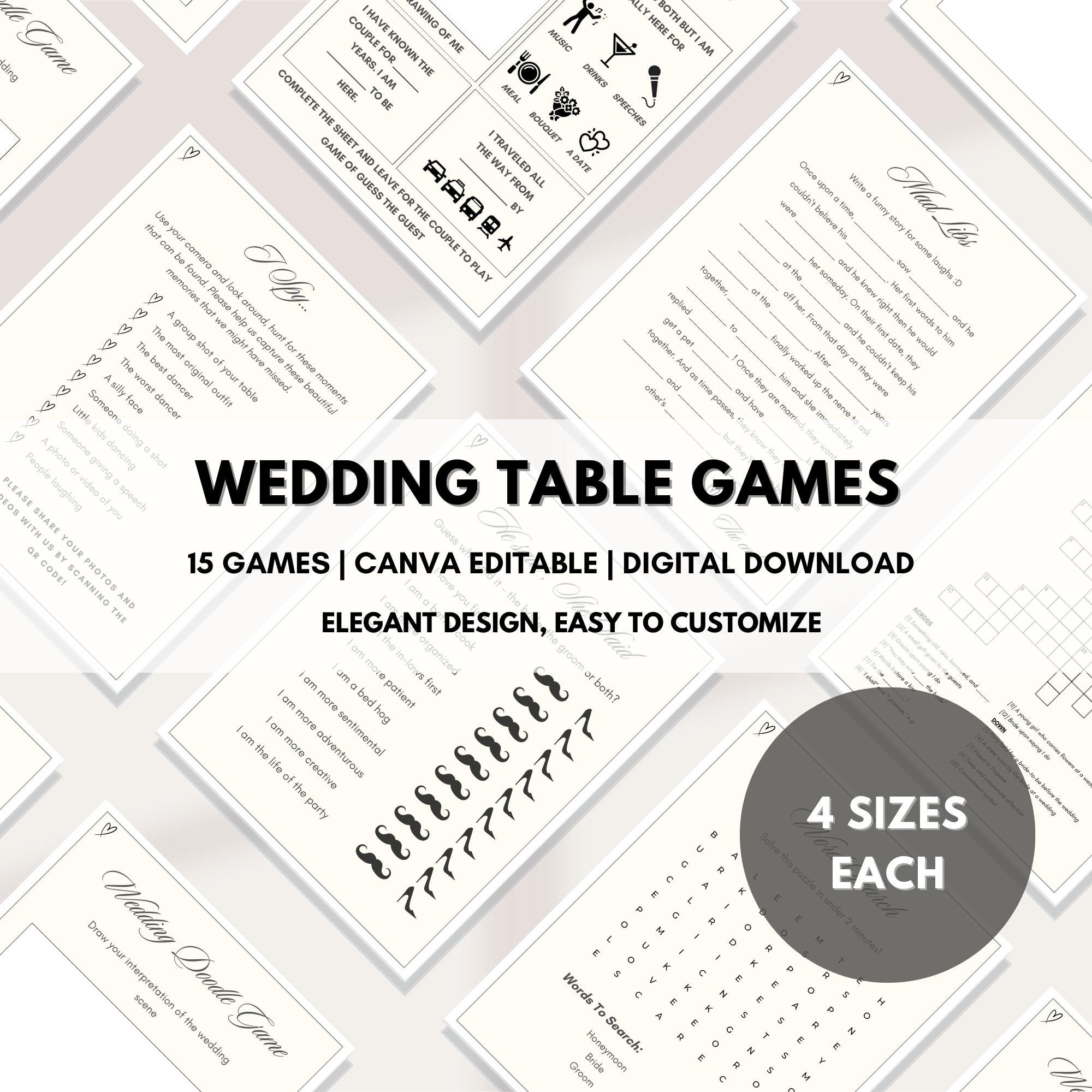 Wedding Reception Game Set, Table Games Bundle, Bridal Shower Activity ...
