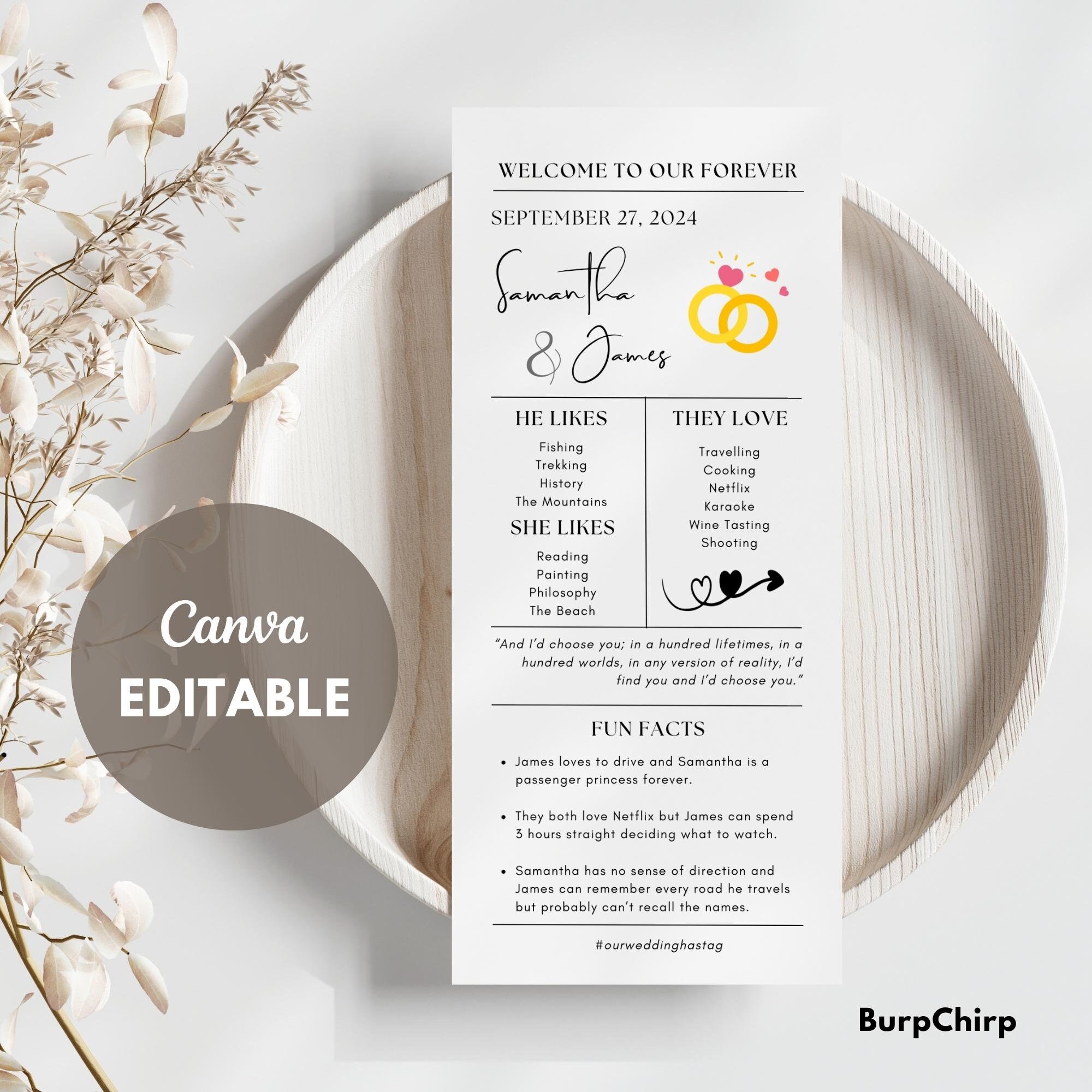 Elegant Program for Welcome Bag and Guest Tables, Wedding Ceremony ...