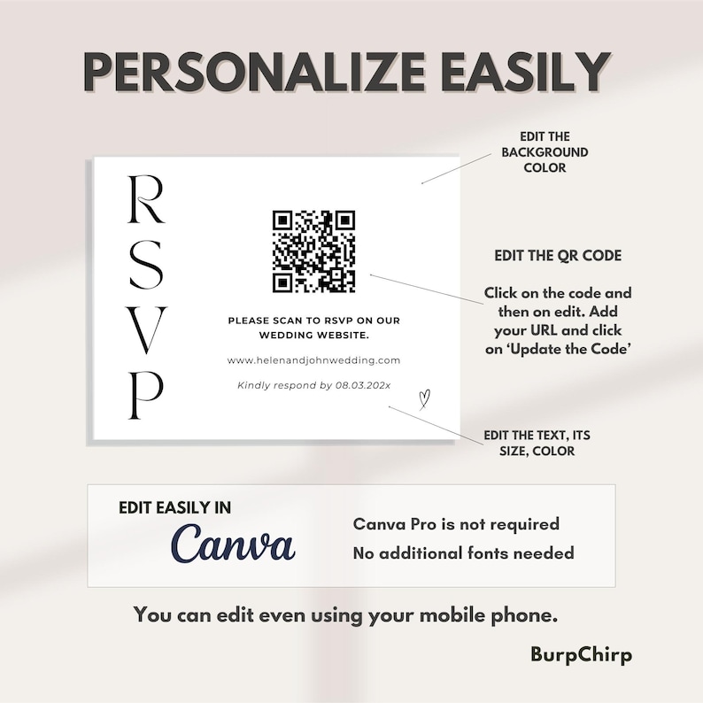 RSVP With QR Code Card Insert, Digital RSVP Card – Minimal and Modern ...