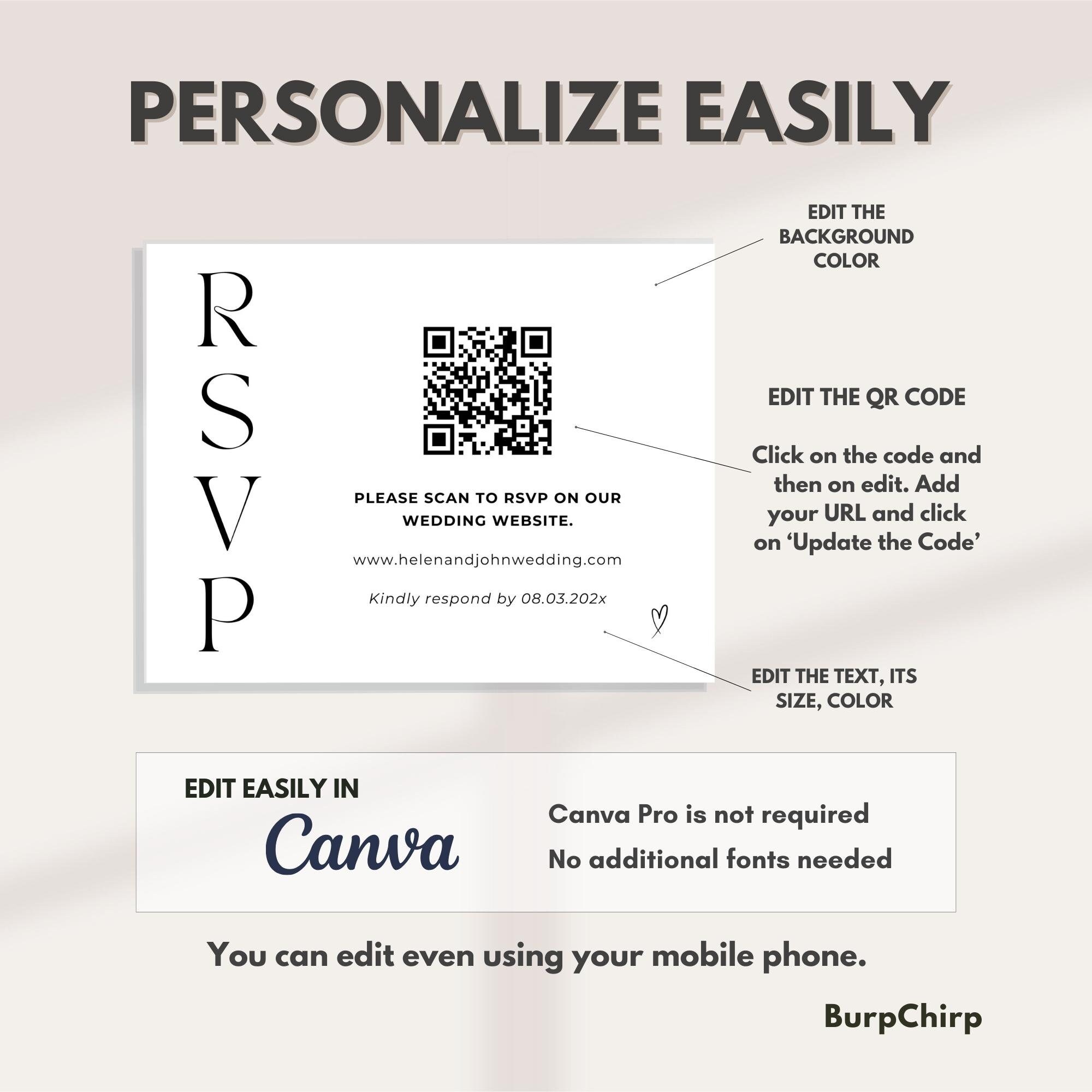 RSVP With QR Code Card Insert, Digital RSVP Card – Minimal and Modern ...