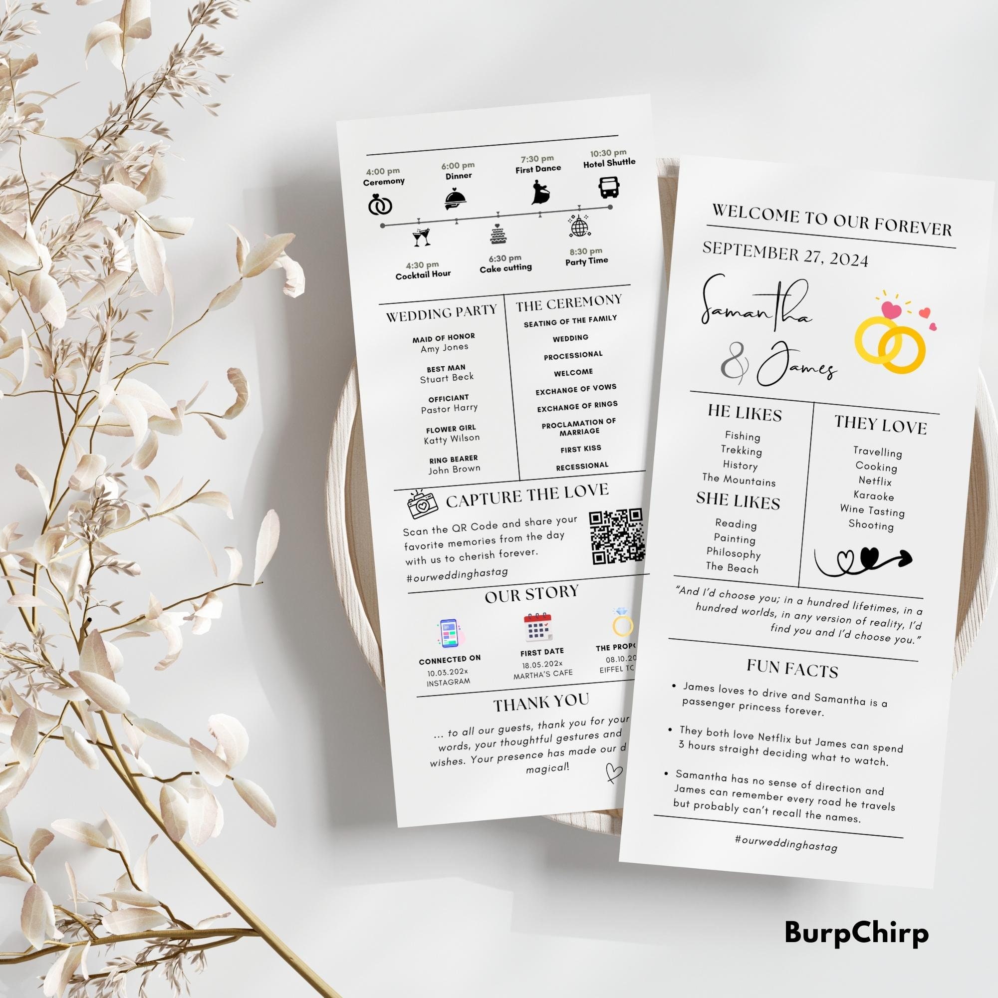 Elegant Program for Welcome Bag and Guest Tables, Wedding Ceremony ...