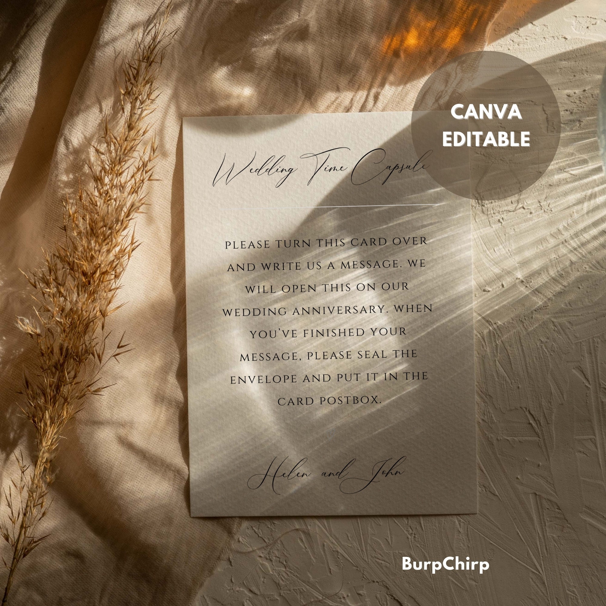 Elegant Wedding Time Capsule Cards | Editable Guestbook Alternative ...