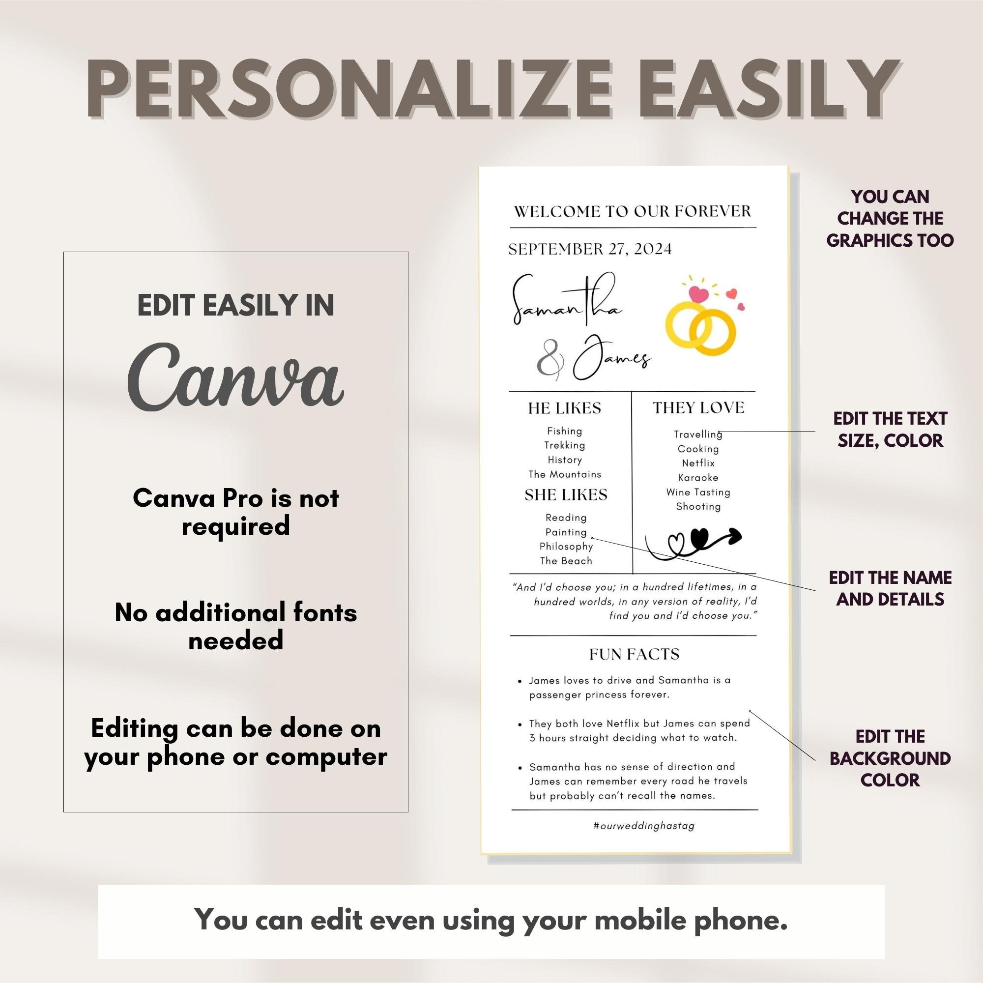 Elegant Program for Welcome Bag and Guest Tables, Wedding Ceremony ...