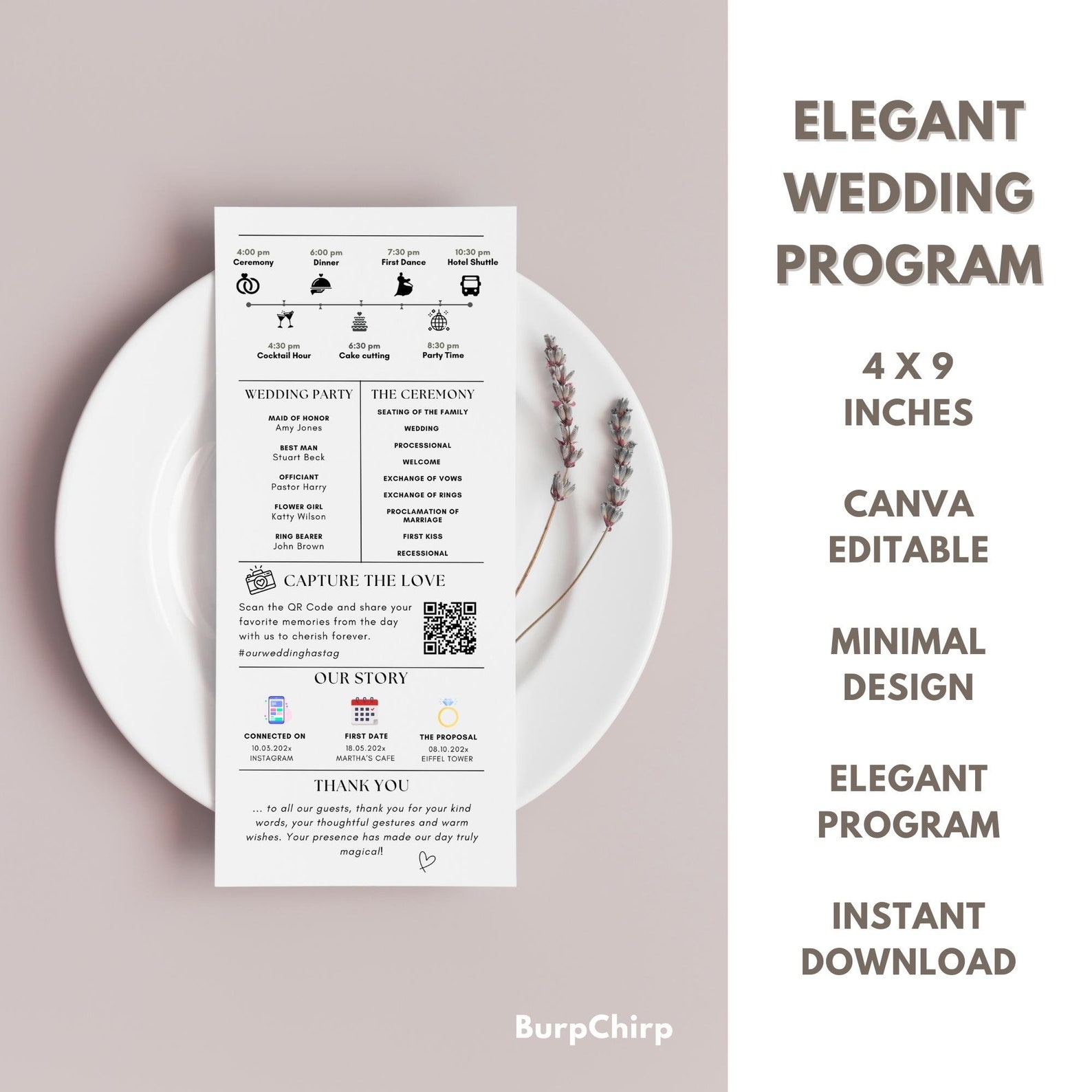 Elegant Program for Welcome Bag and Guest Tables, Wedding Ceremony ...
