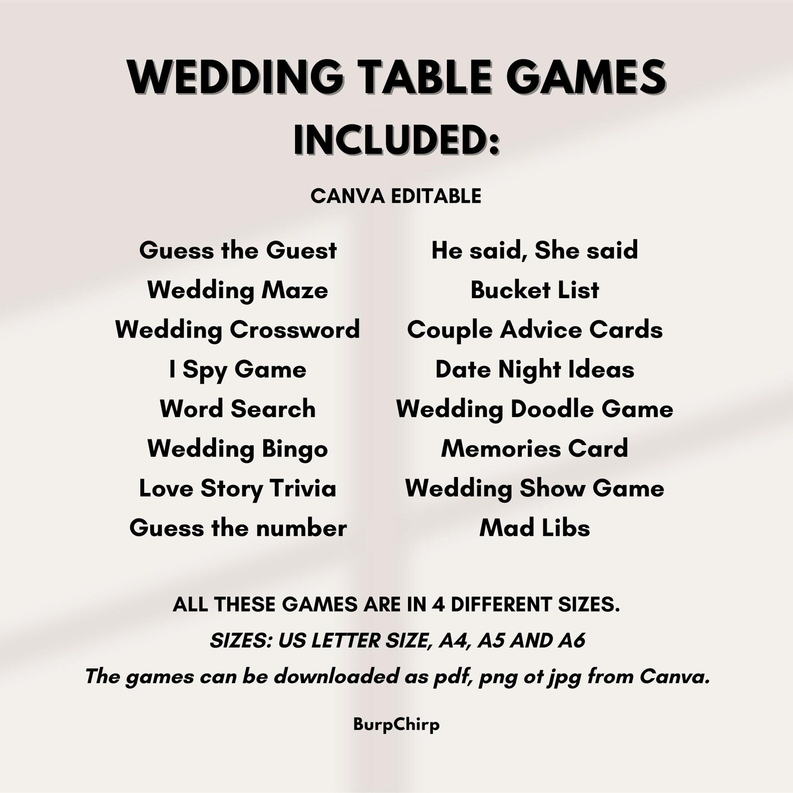 Wedding Reception Game Set, Table Games Bundle, Bridal Shower Activity ...