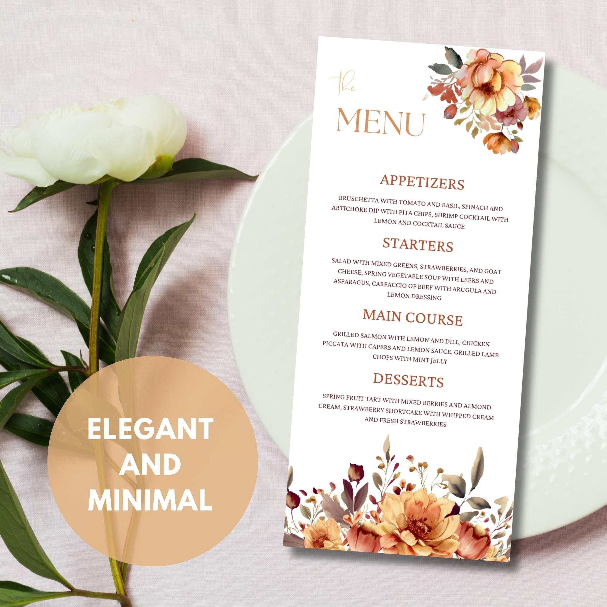 Minimalist Menu Template Modern Menu Template Watercolor - Etsy