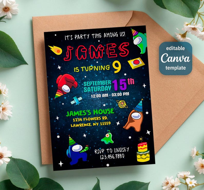 Among Us Birthday Party Invitation Template, Among Us Birthday Invitate ...