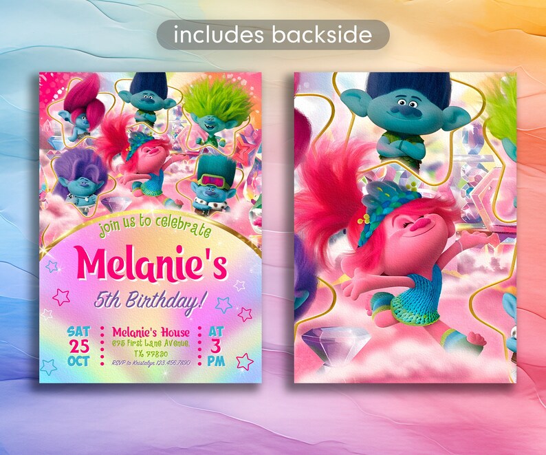 Editable Trolls Invite, Printable Birthday Invitation, Girl Birthday ...