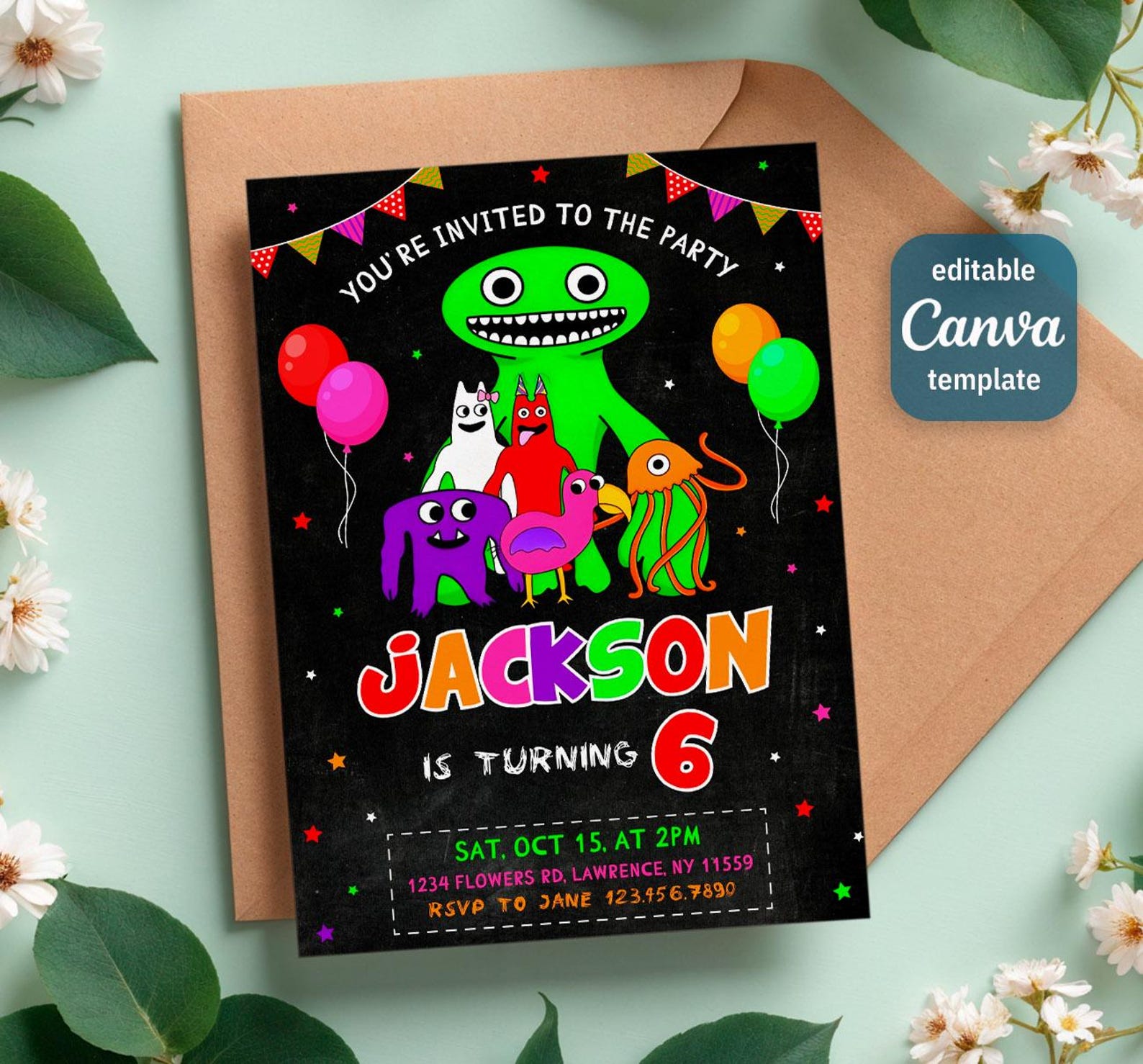 Printable Editable Garten Banban Birthday Invitation, Video Game ...