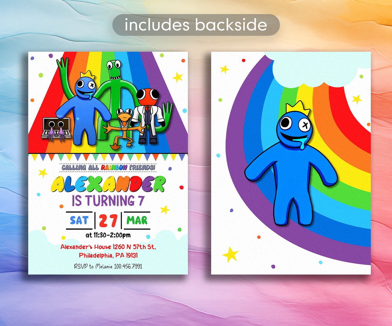 Rainbow Friends Birthday Party Invitation Template, Rainbow Birthday ...