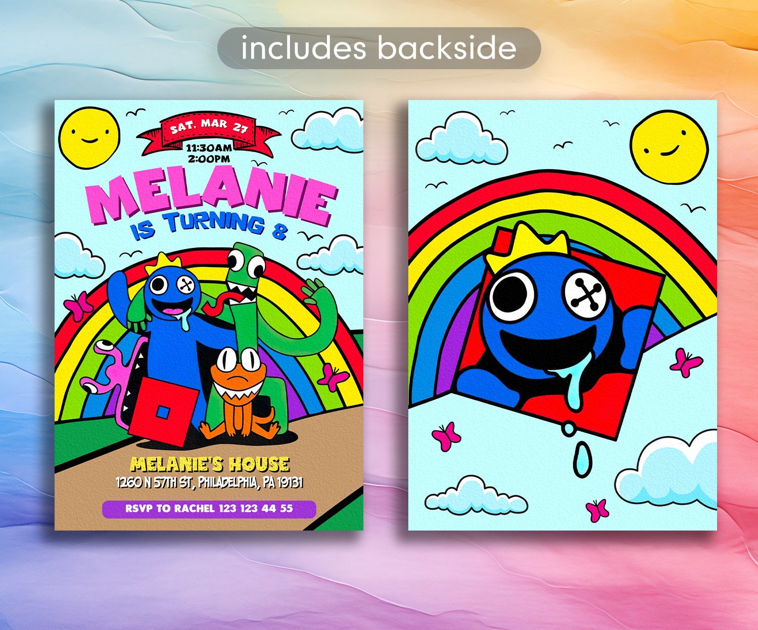 Rainbow Friends Birthday Party Invitation Template, Rainbow Birthday ...