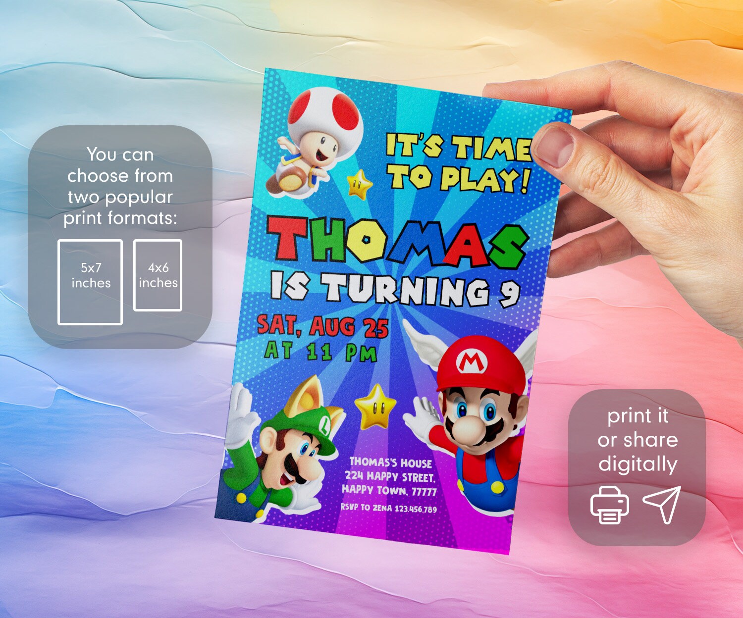 Printable Super Mario Invitation, Birthday Invite Boy Girl, Mario Bros ...