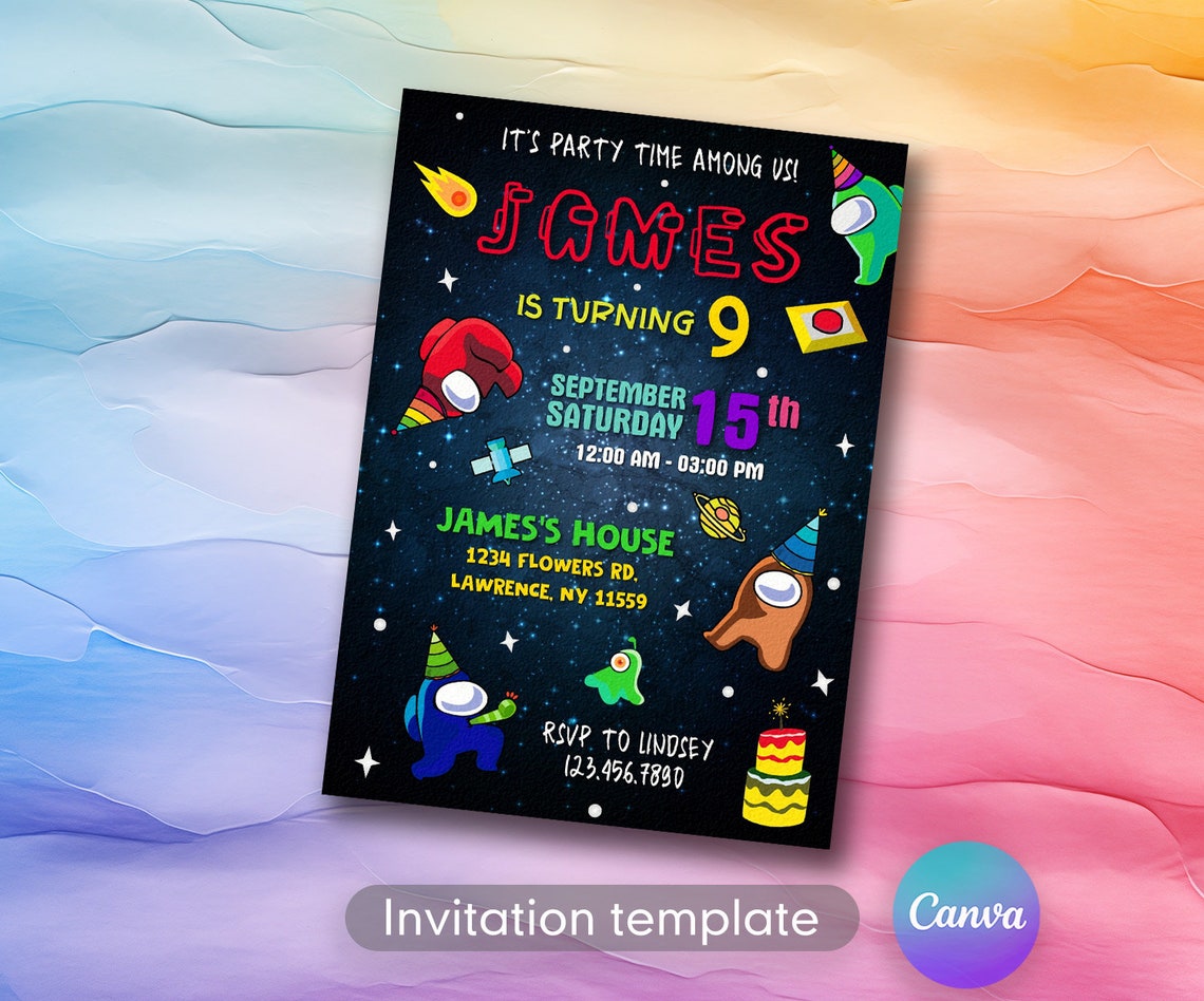 Among Us Birthday Party Invitation Template, Among Us Birthday Invitate ...