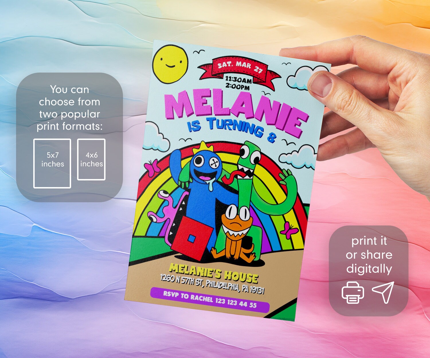 Rainbow Friends Birthday Party Invitation Template, Rainbow Birthday ...