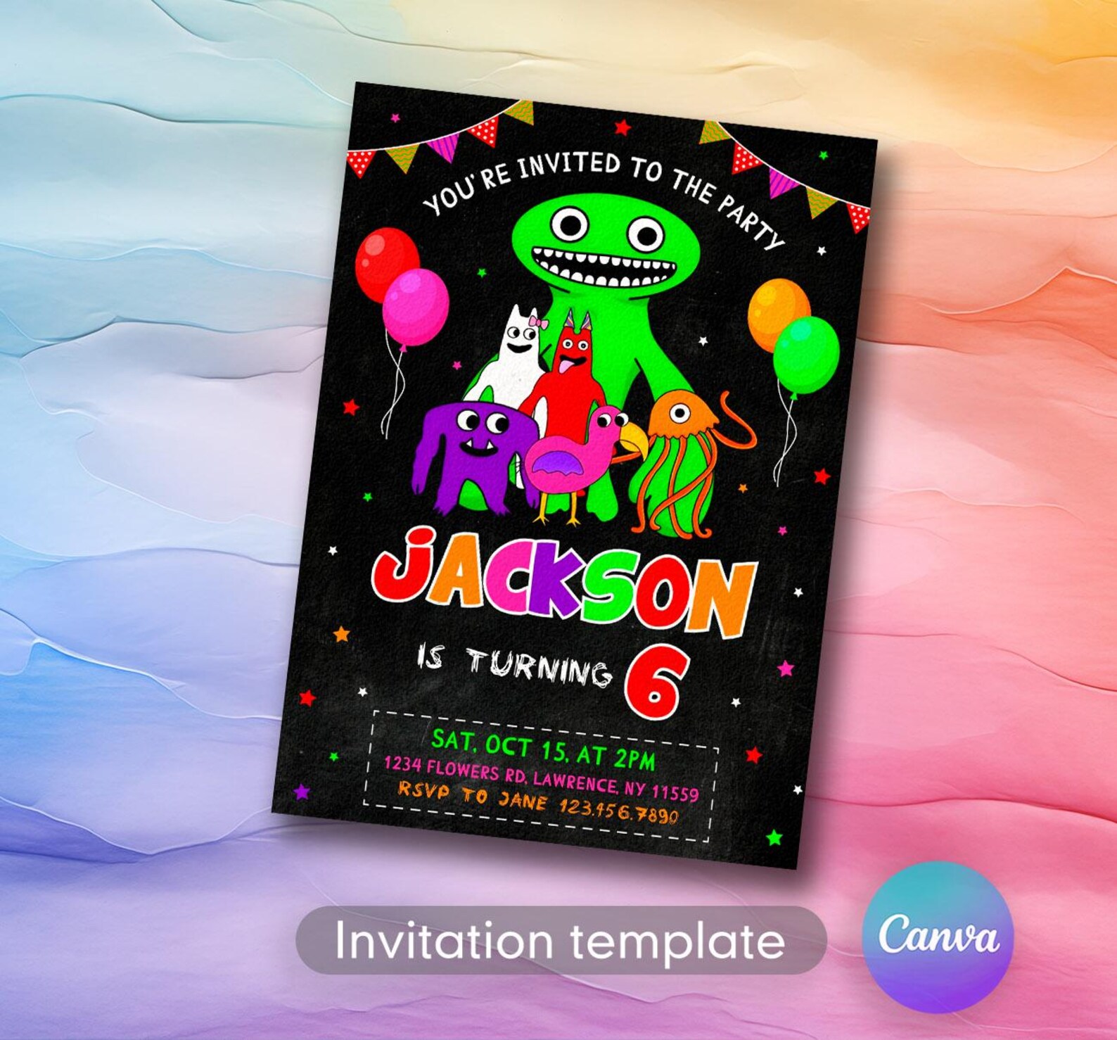 Printable Editable Garten Banban Birthday Invitation, Video Game ...