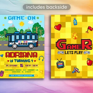 Printable Invitation, Video Game Bus Invite, Gaming Birthday Invitation ...