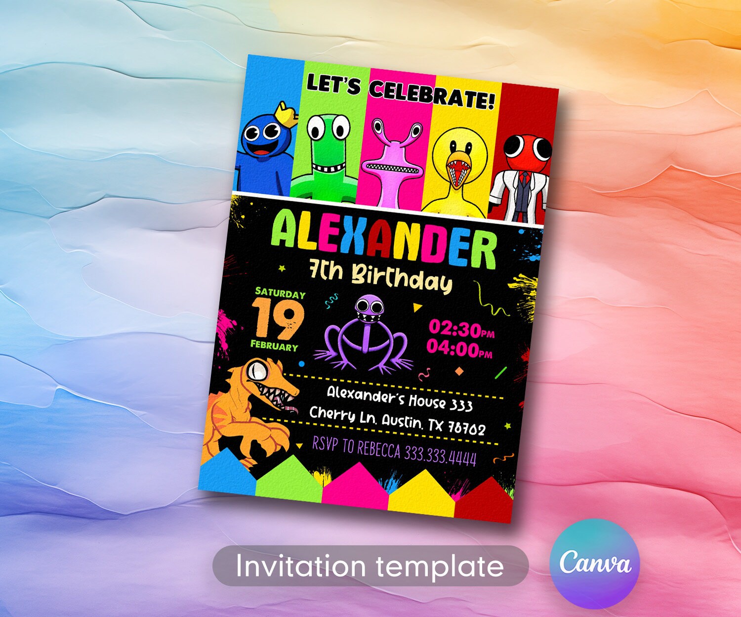 Rainbow Friends Birthday Party Invitation Template, Rainbow Birthday ...